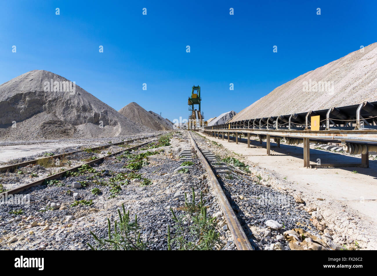 warehouse production in quarry blue clay, huge machines for stacking ...