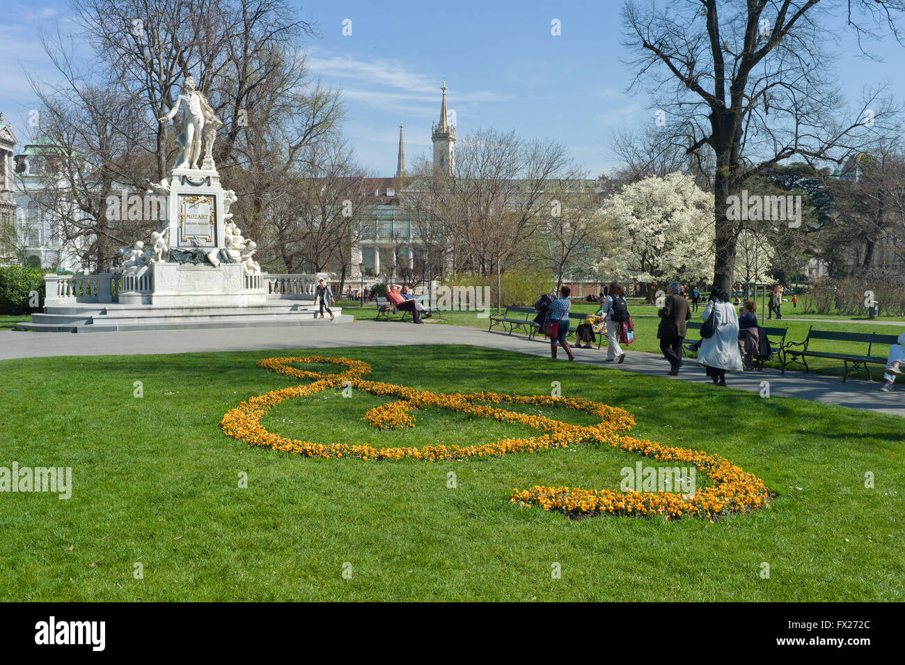 A floral tribute and statue to Mozart in the burggarten gardens Vienna ...