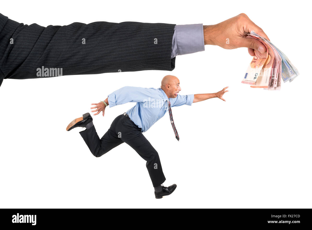 Businessman running with raised arms chasing money Stock Photo - Alamy