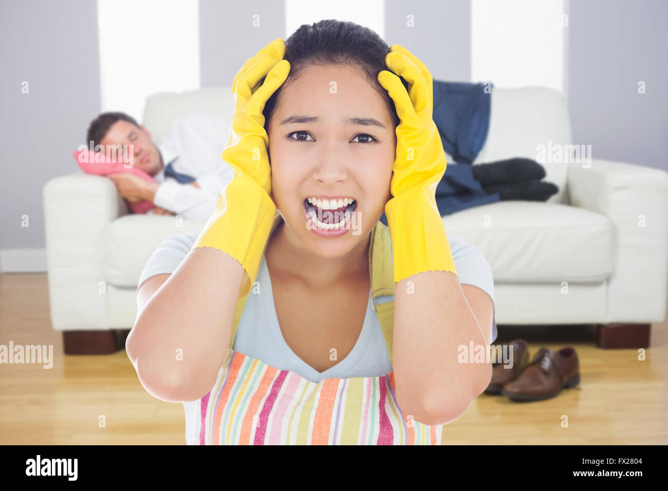 Composite image distressed woman wearing hi-res stock photography and ...