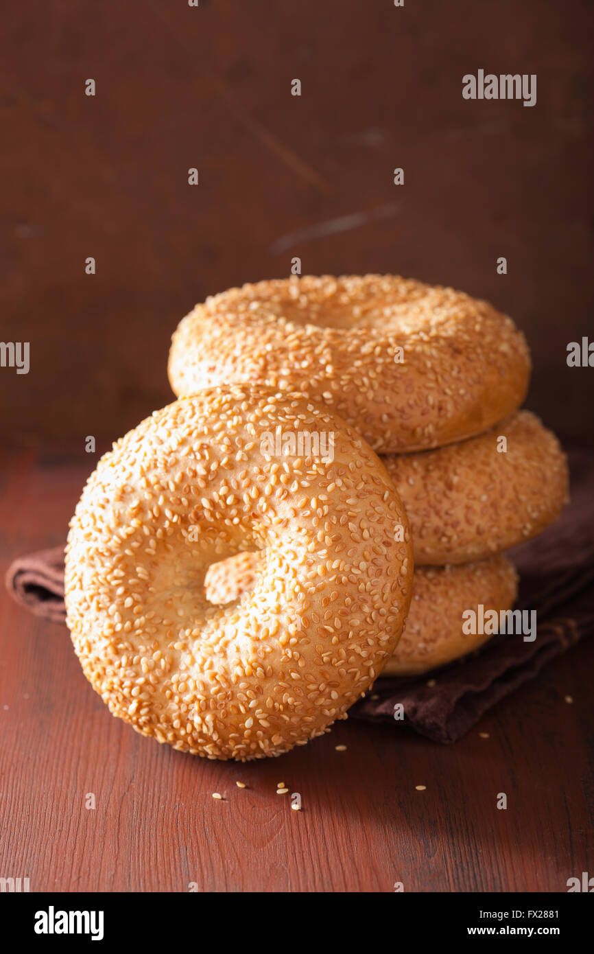 fresh sesame bagel for breakfast Stock Photo - Alamy