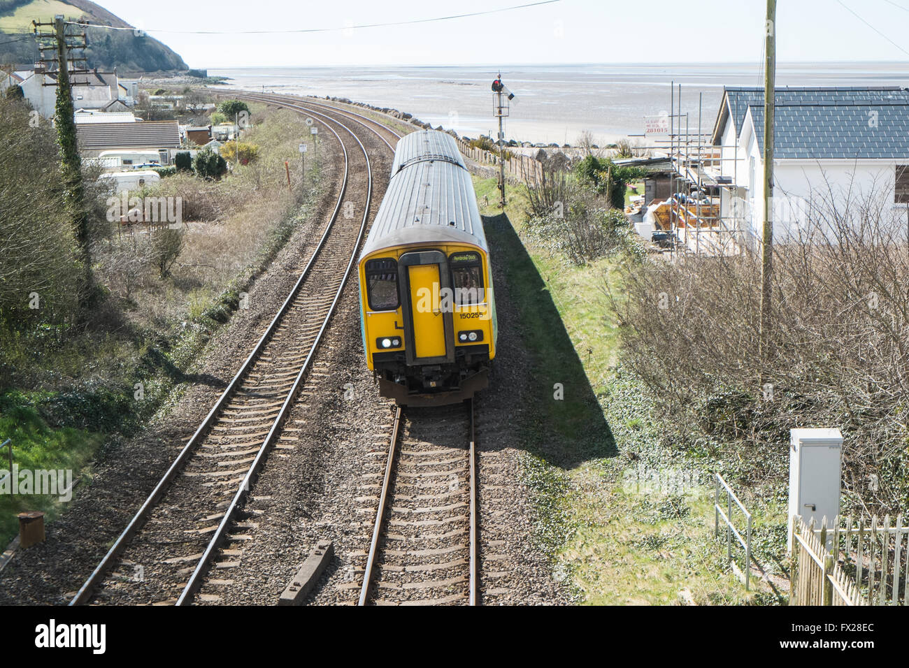 Two carriage Arriva train at Ferryside,Carmarthenshire,Wales,U.K ...