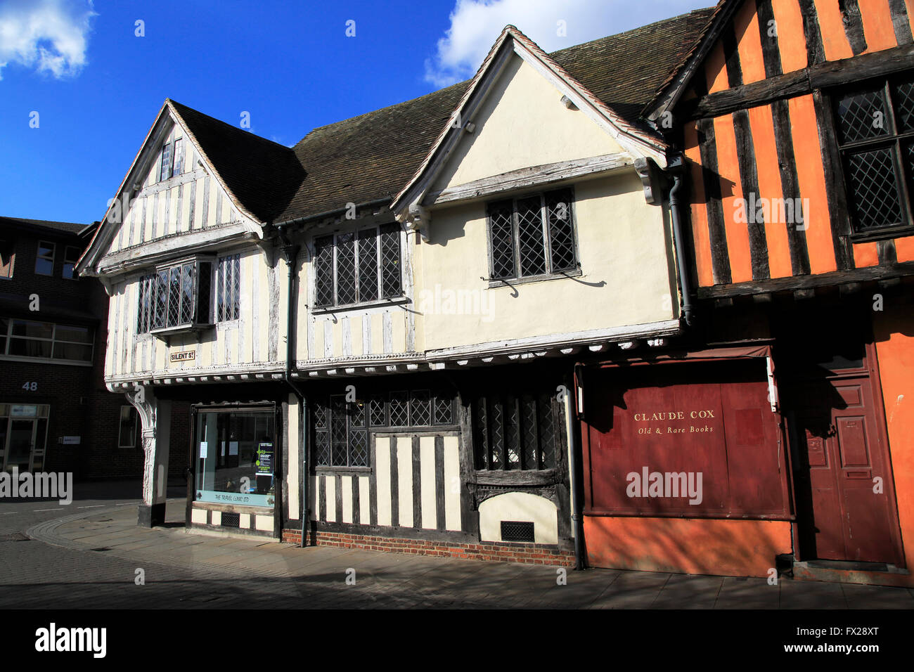 Historic Half Timbered Tudor Buildings In Town Centre Stock Photos ...