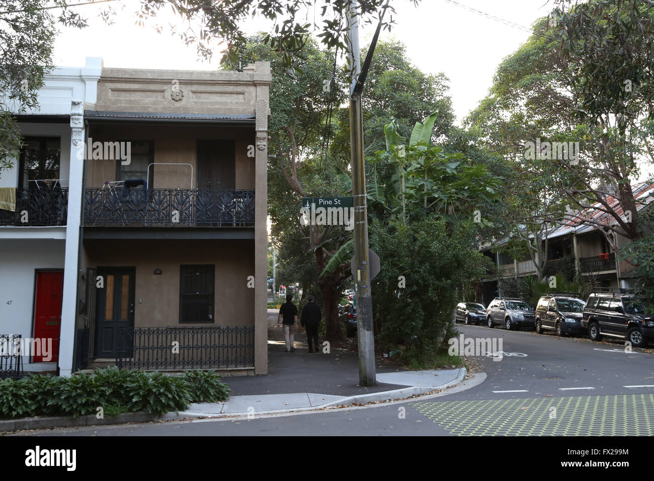 The corner of Pine Street and Myrtle Street, Chippendale, Sydney Stock ...