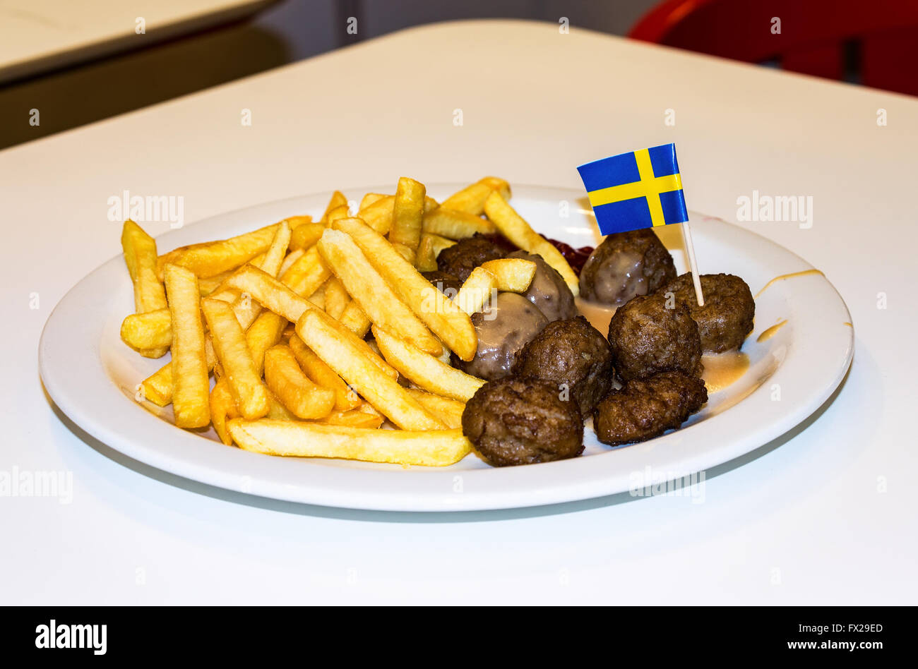 Lunch at the IKEA restaurant. French fries meatballs Stock Photo - Alamy