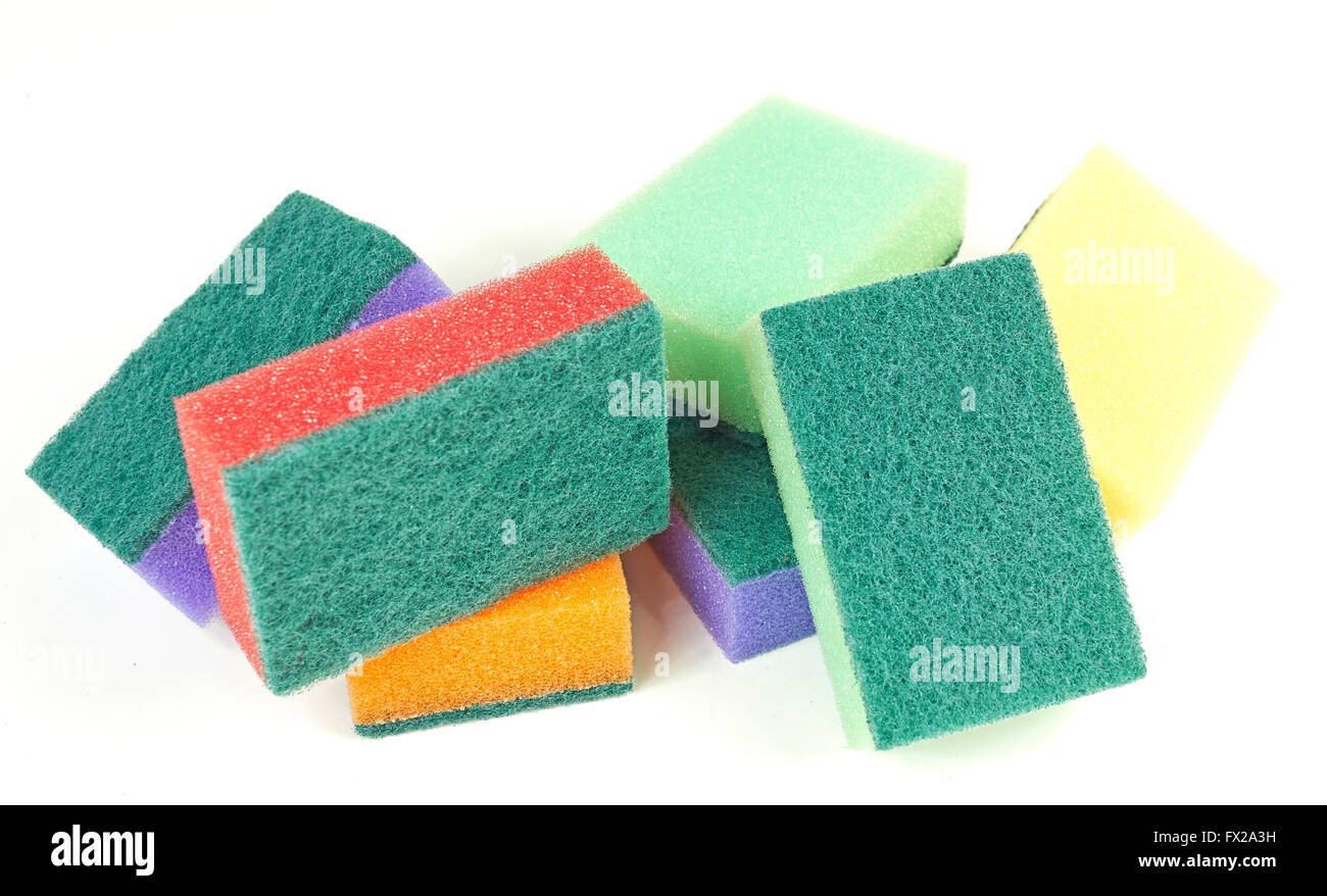 Colorful sponges isolated on a white background Stock Photo - Alamy