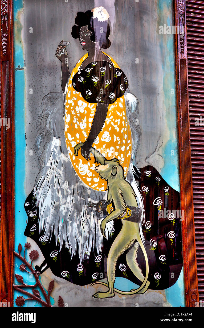 Painted shop window advertisement for the famous Anis drink, Anis del ...