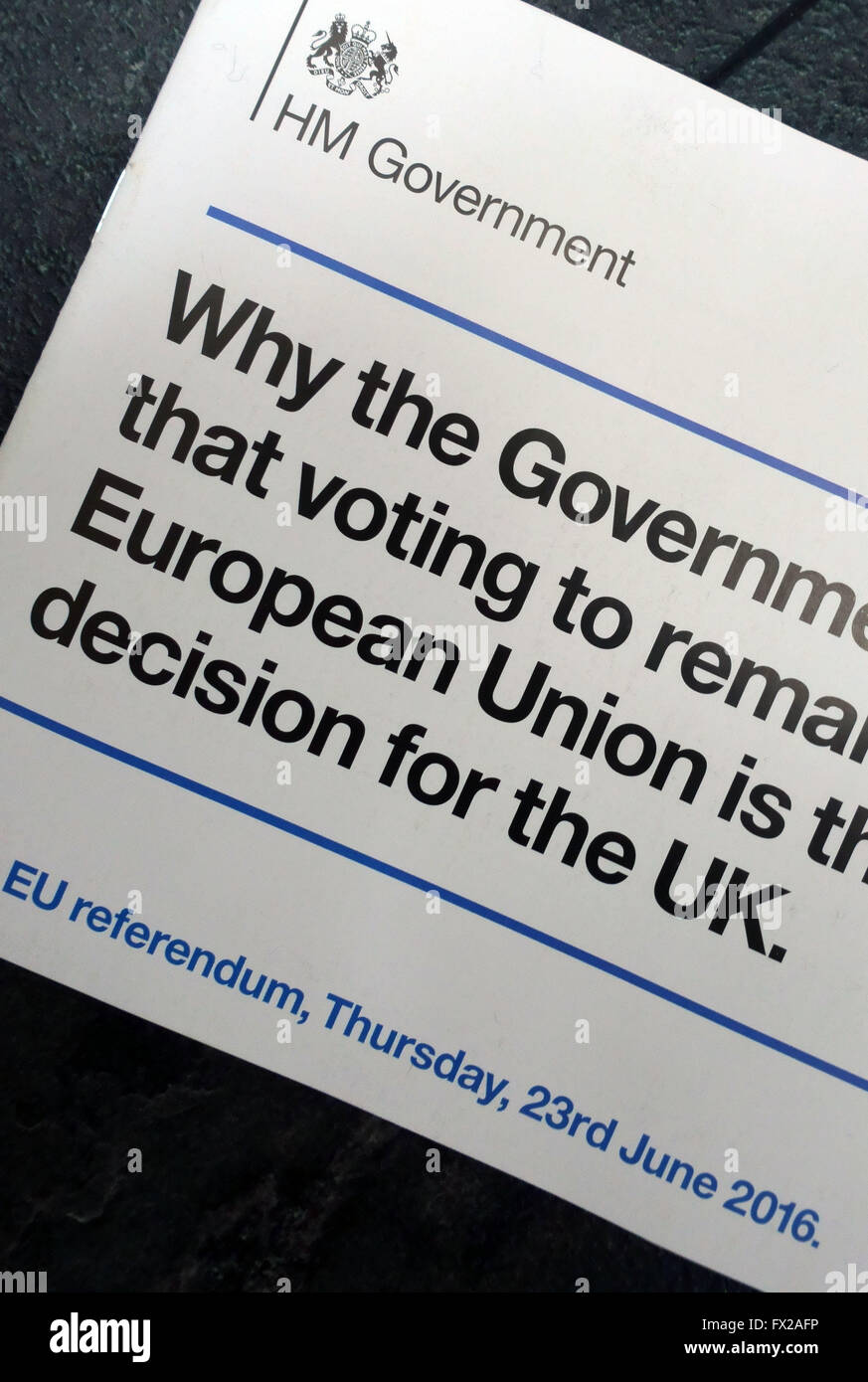 Government leaflet in favour of staying in the EU, London Stock Photo ...