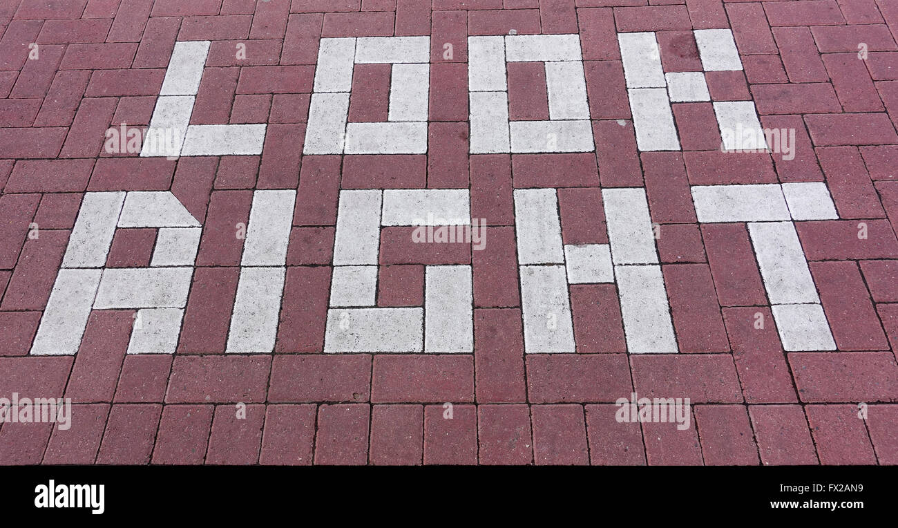Look Right Instruction made from Block Paving -1 Stock Photo - Alamy