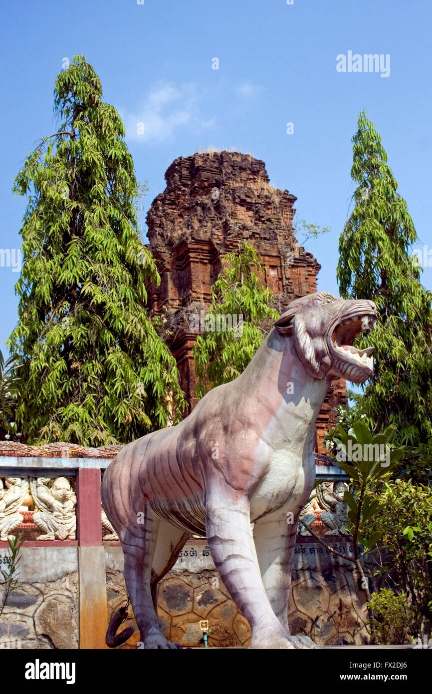 A tiger statue is displayed at a Buddhist Temple in Tboung Khmum ...
