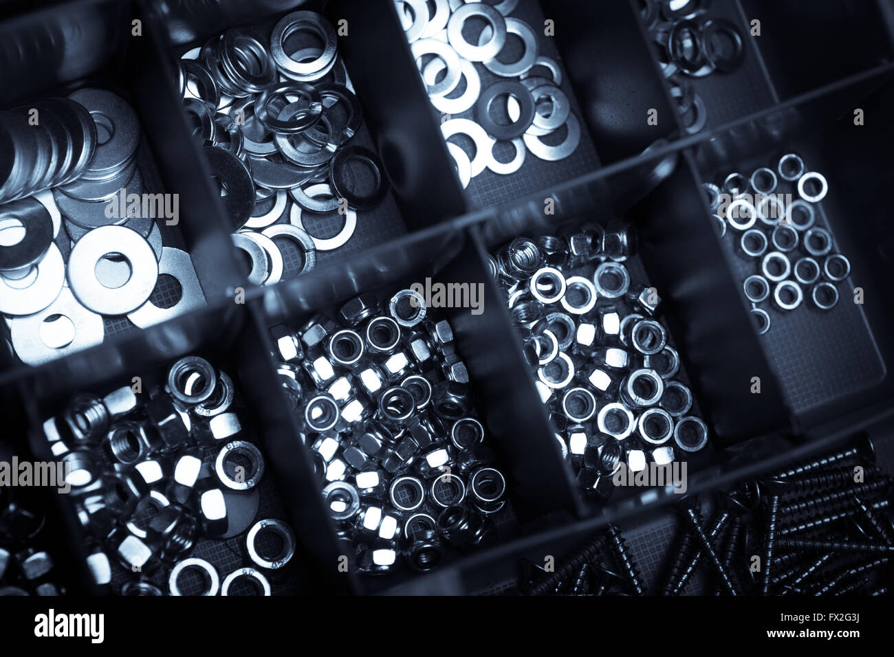 Some bolts, nuts and washers in a box Stock Photo - Alamy