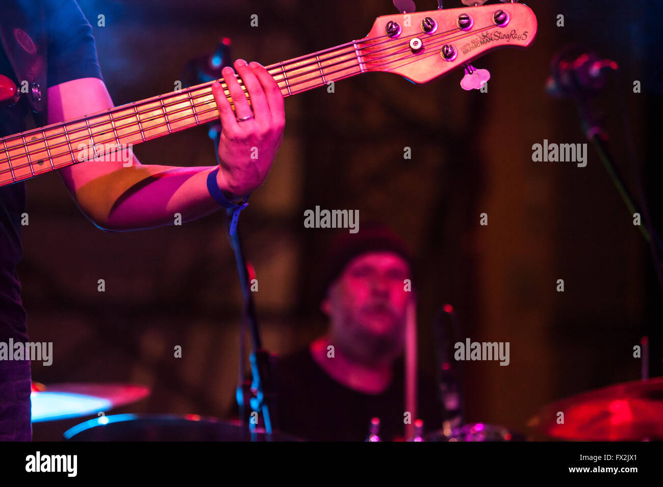 rock musician playing a Fender Stratocaster electric guitar during the ...