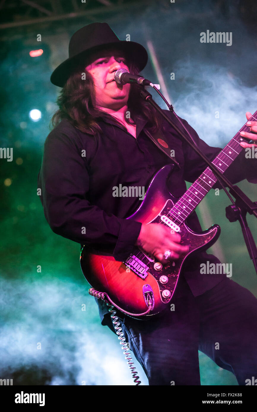 rock musician playing a Fender Stratocaster electric guitar during the ...
