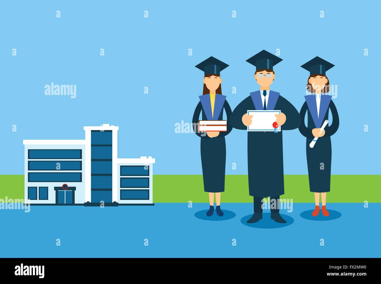 Student Group Graduation Gown Hold Book Paper Diploma Sertificate ...