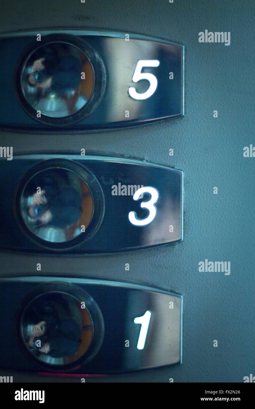 Elevator lift light buttons showing the numbers of floors Stock Photo ...