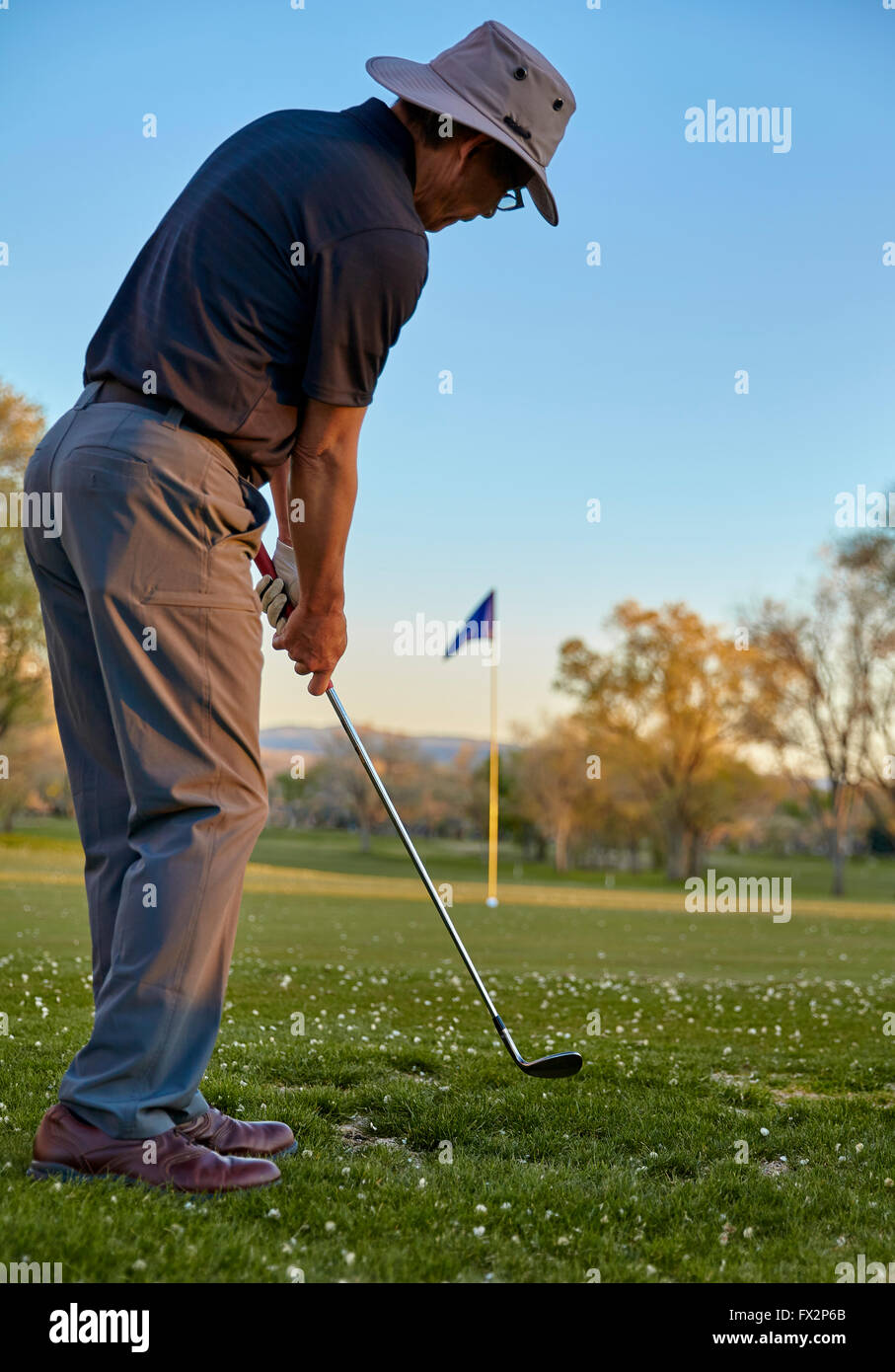 senior retired man with irons and putter on golf course Stock Photo - Alamy
