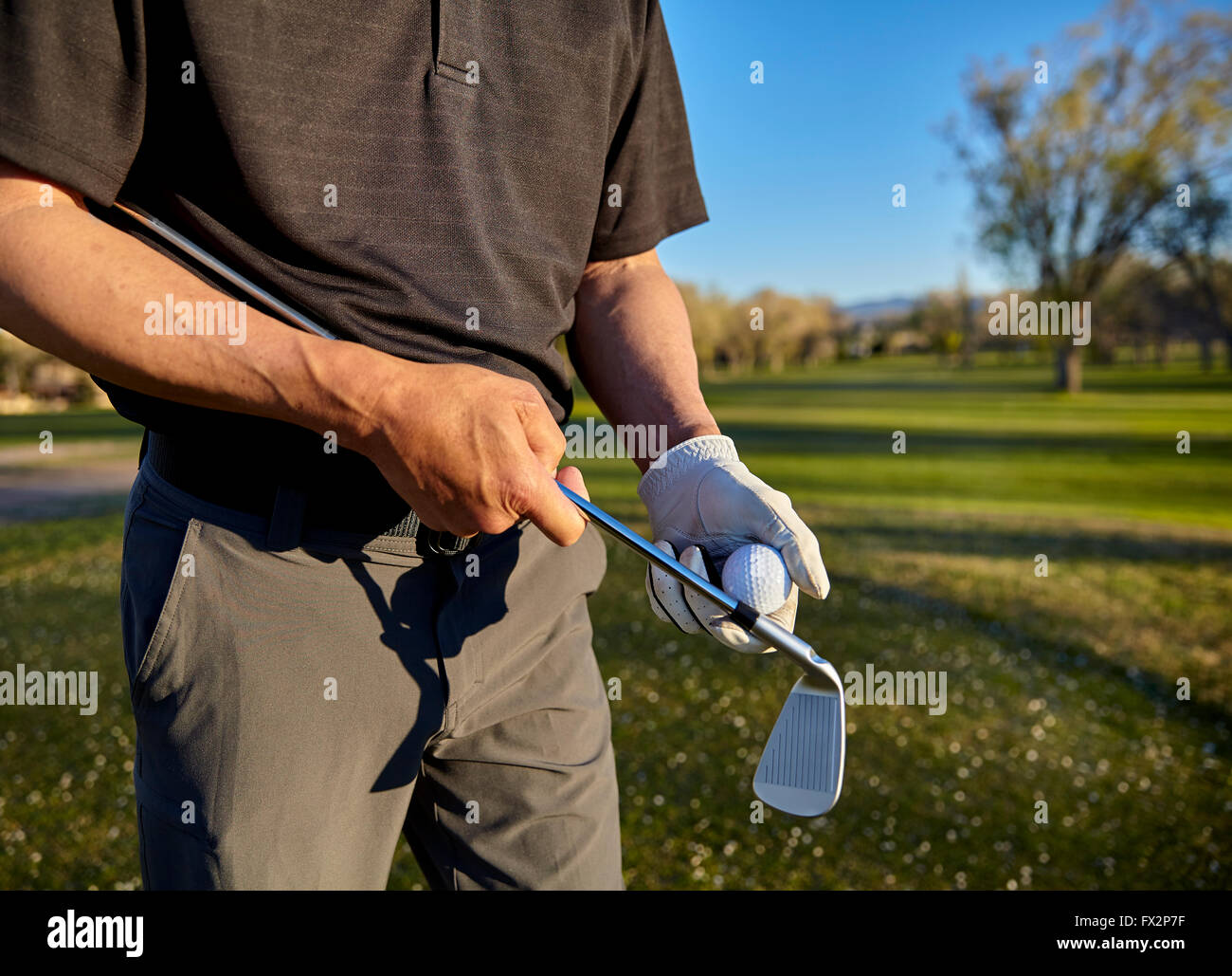 senior retired man with irons and putter on golf course Stock Photo - Alamy