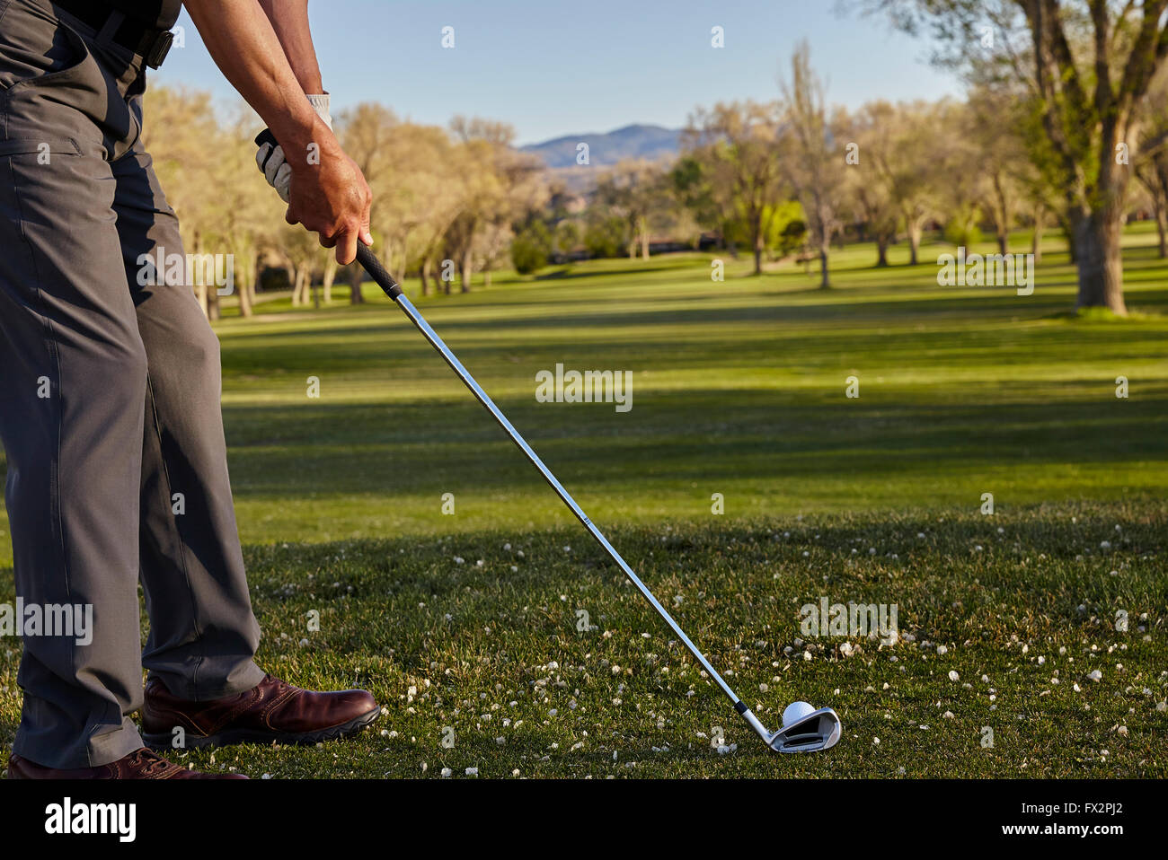 senior retired man with irons and putter on golf course Stock Photo - Alamy