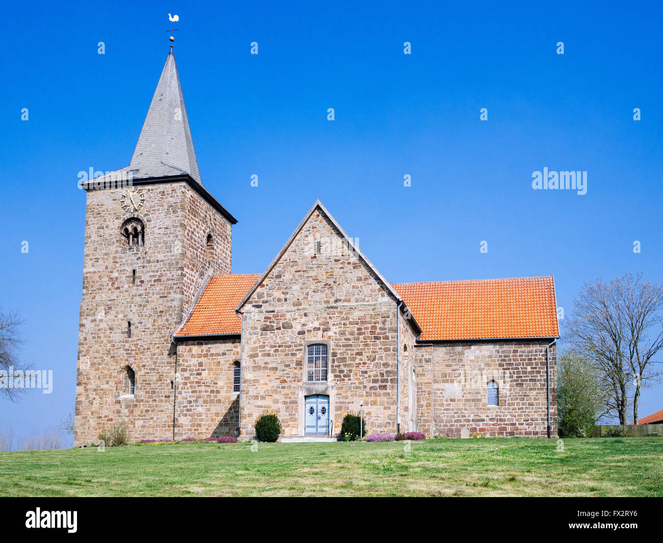Protestant church (13th century) in Windheim near Petershagen Stock ...
