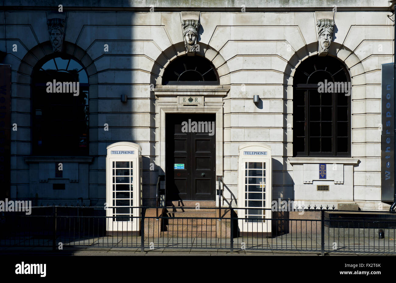 Two white phone boxes in the centre of Hull, East Riding of Yorkshire ...