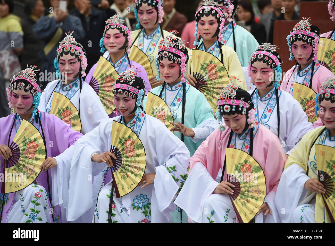 Beijing, China's Zhejiang Province. 9th Apr, 2016. Actors perform a ...