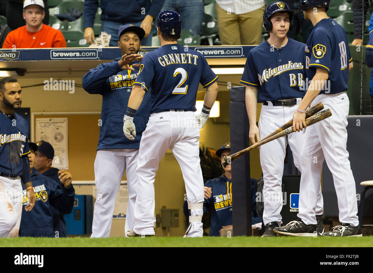 Milwaukee, WI, USA. 9th Apr, 2016. Milwaukee Brewers second baseman ...
