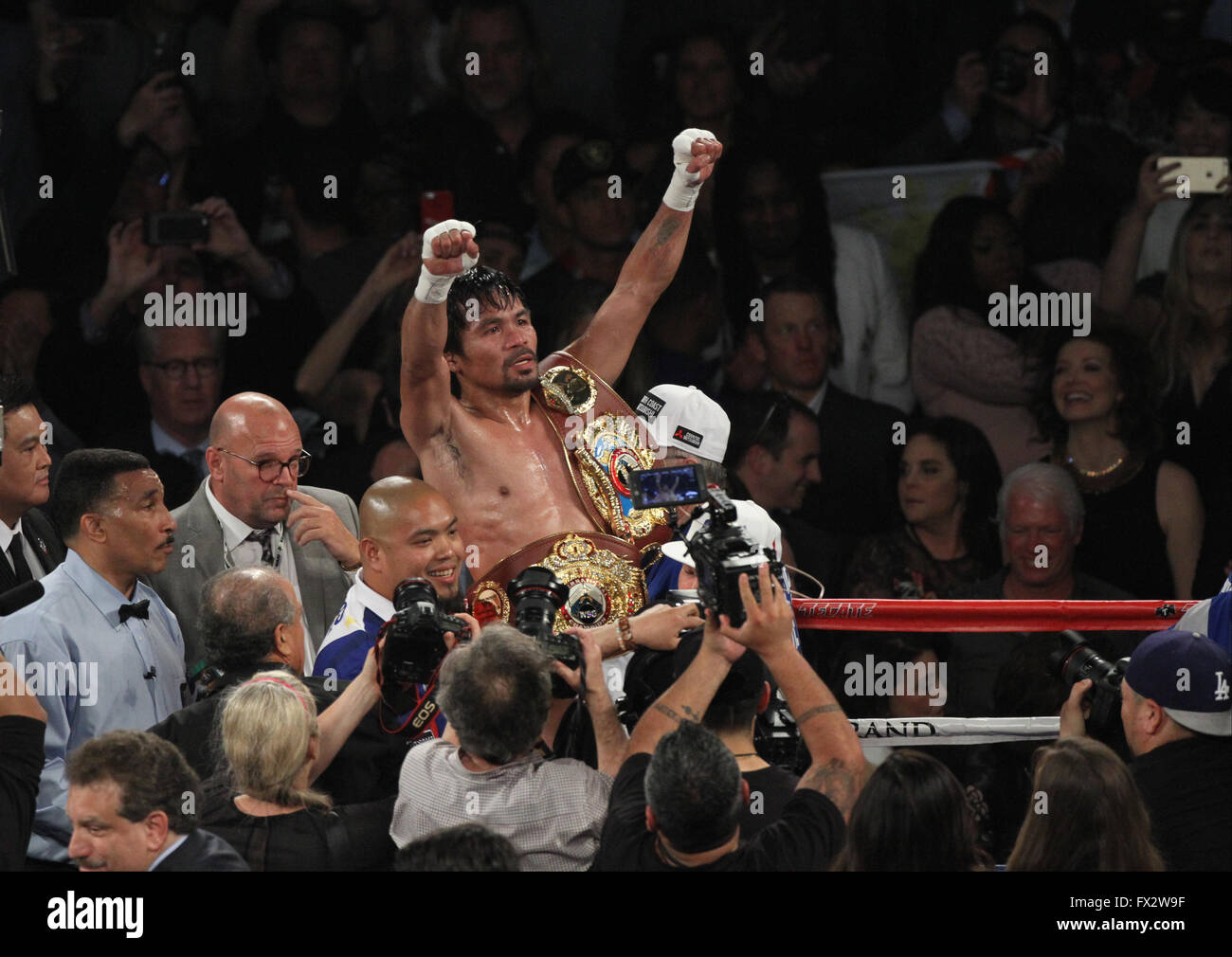 Las Vegas, Nevada, USA. 9th Apr, 2016. Manny PACQUIAO celebrates his ...