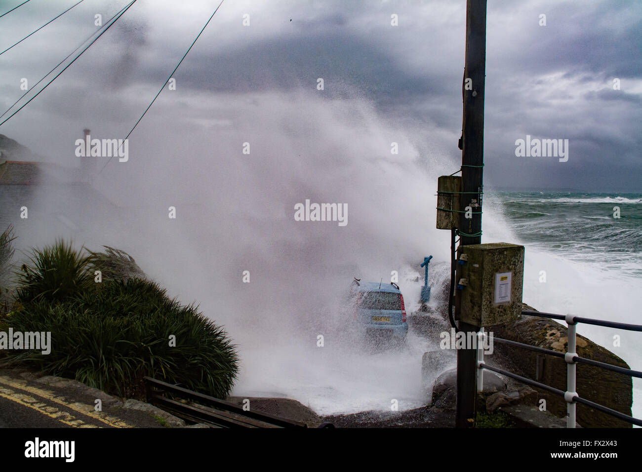 Mousehole, Cornwall, UK. 10th April 2016. UK Weather. The latest storm ...