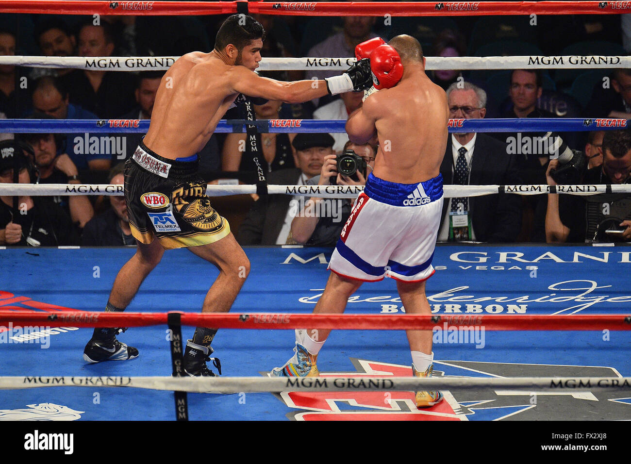 Las Vegas, Nevada, USA. 9th April, 2016. Gilberto Ramirez (L) (Mazatlan ...