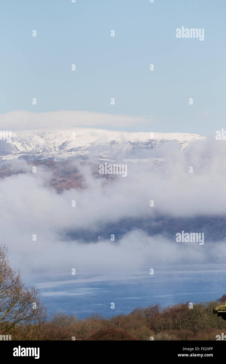 Lake Windermere Cumbria 10th April 2016 UK Weather .Morning mist Lake ...
