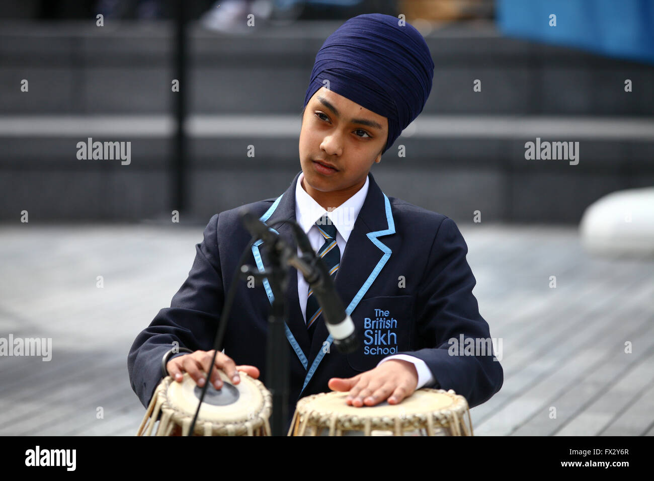 City Hall, London, UK. 9 April 2016. A sikh child from British Sikh ...