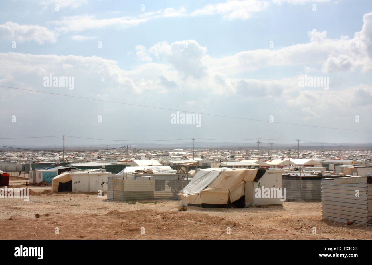 View of the Zaatari refugee camp in Jordan close to the Syrian border ...