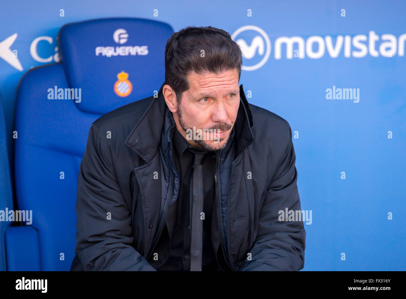 Barcelona, Spain. 9th April, 2016. Diego Pablo ' El Cholo' Simeone sits ...