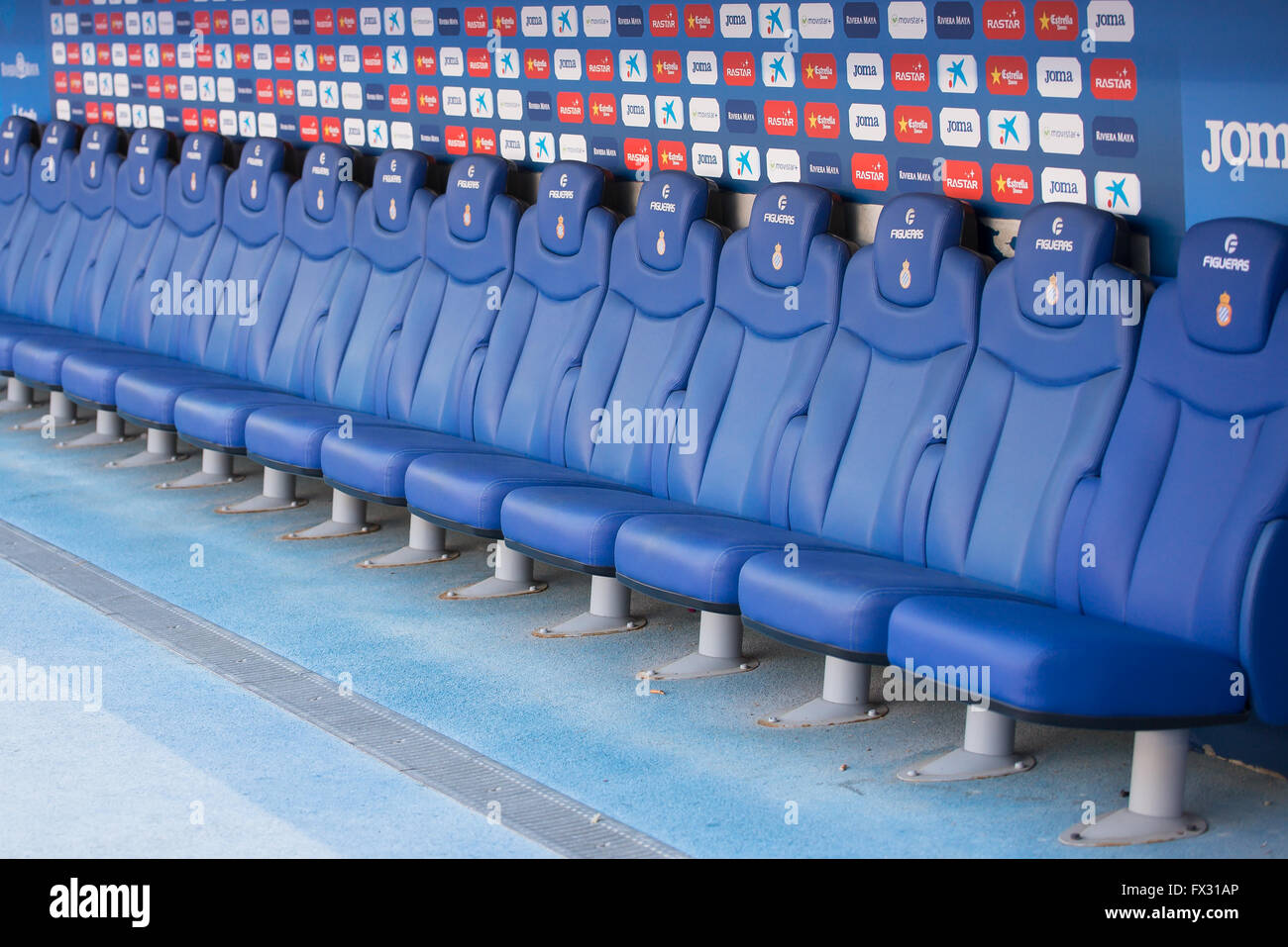 Barcelona, Spain. 9th April, 2016. The empty bench at the La Liga match ...
