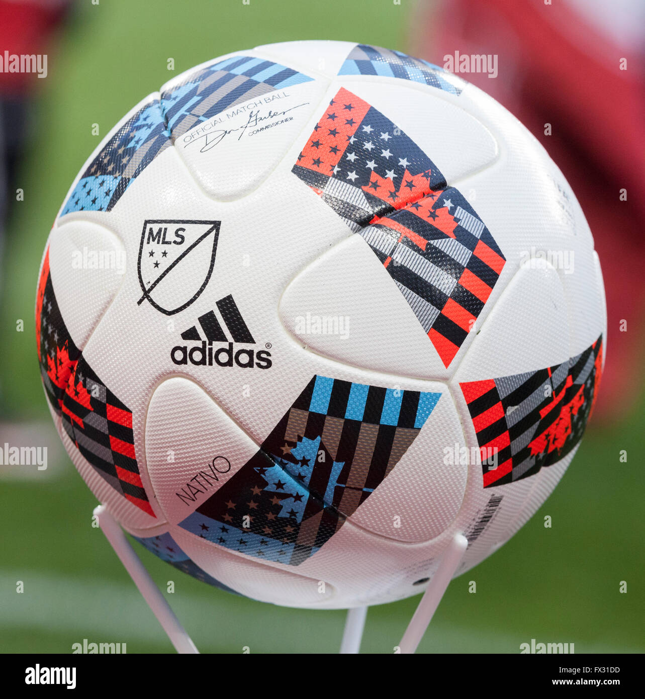 Harrison, United States. 09th Apr, 2016. Official match ball on display ...