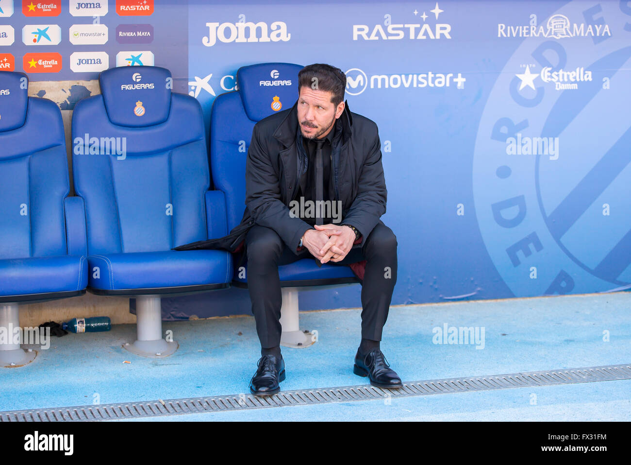 Barcelona, Spain. 9th April, 2016. Diego Pablo ' El Cholo' Simeone sits ...