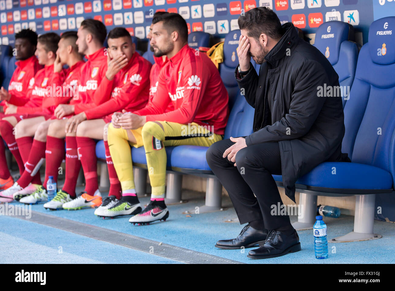 Barcelona, Spain. 9th April, 2016. Diego Pablo ' El Cholo' Simeone sits ...