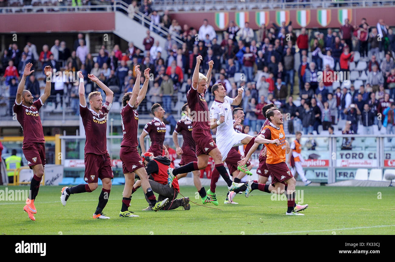 Turin, Italy. 10 April, 2016: players of Torino FC celebrates at the ...