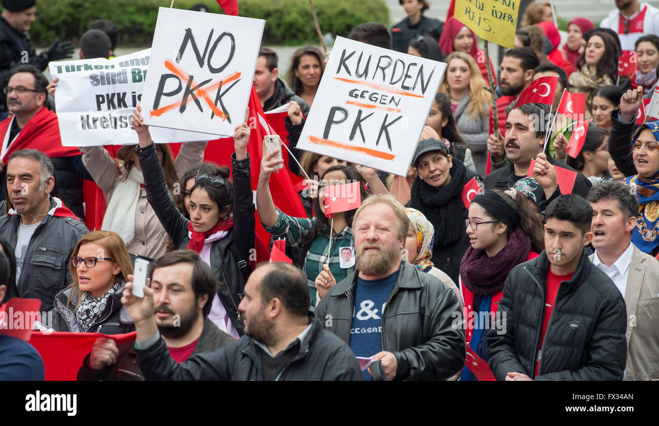 Munich, Germany. 10th Apr, 2016. People carrying Turkish national flags ...