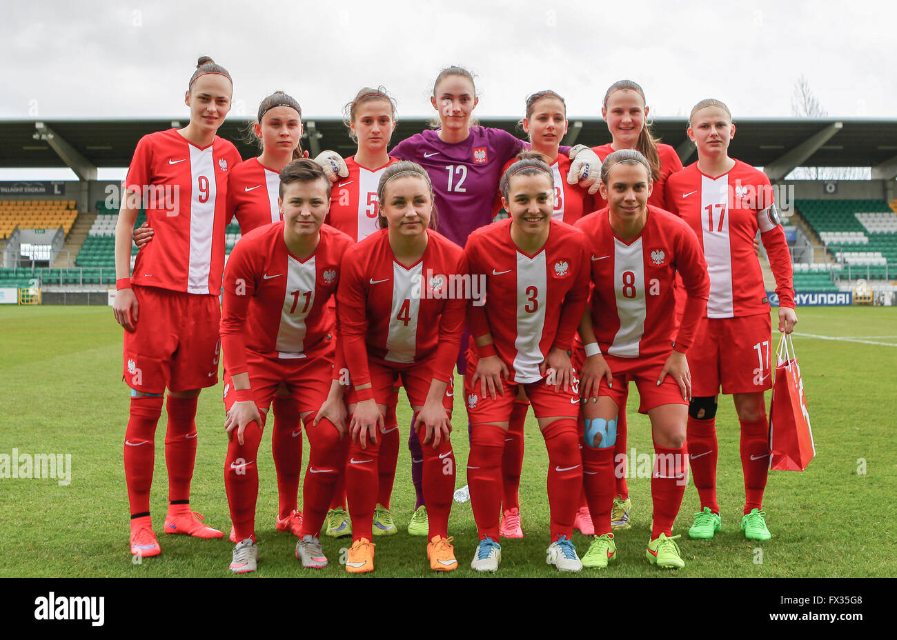 Dublin, Ireland. 10th April, 2016. The Polish squad, Ireland Women U19 ...