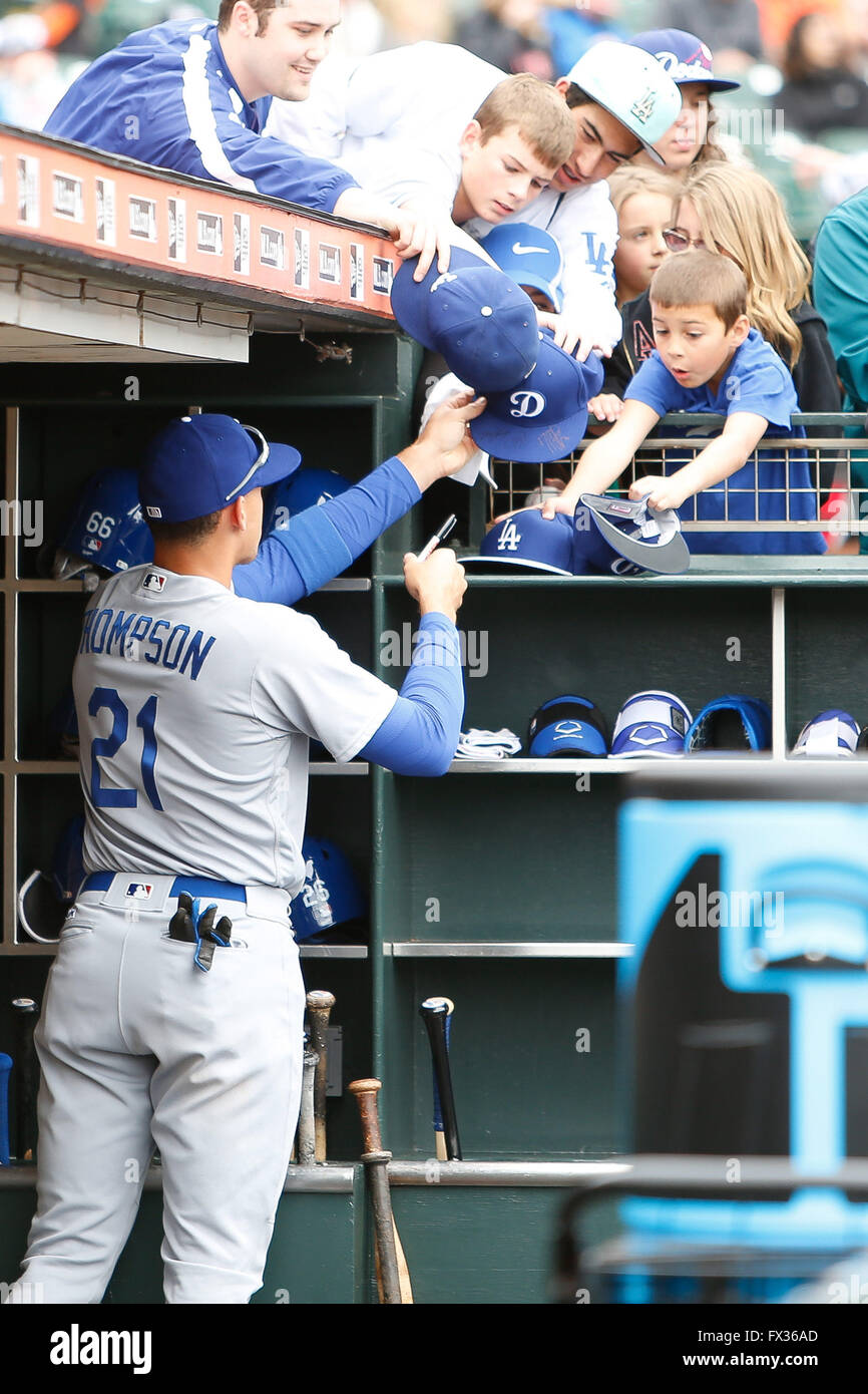April 10, 2016; San Francisco, CA, USA; Los Angeles Dodgers center ...