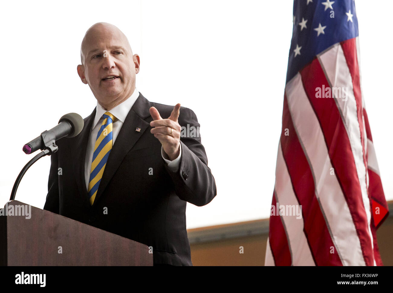 New Castle, Delaware, USA. 10th Apr, 2016. Governor Jack Markell speaks ...