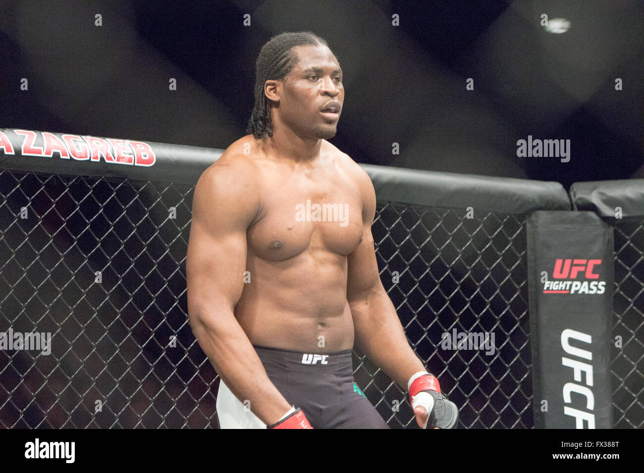 Zagreb, Croatia. 10th April, 2016. Francis Ngannou defeats Curtis ...