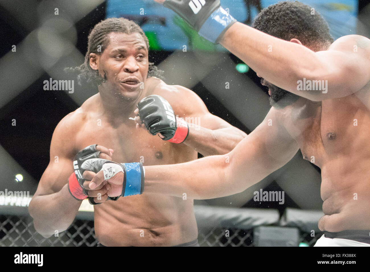 Zagreb, Croatia. 10th April, 2016. Francis Ngannou defeats Curtis ...