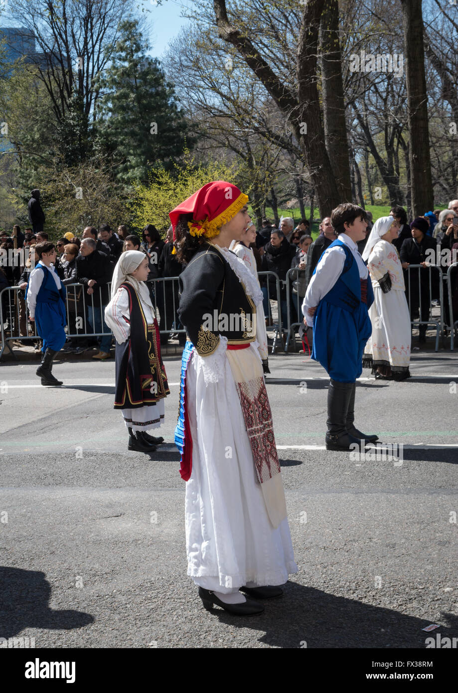 Youths in traditional Greek dress dancing in the 2016 New York Greek ...