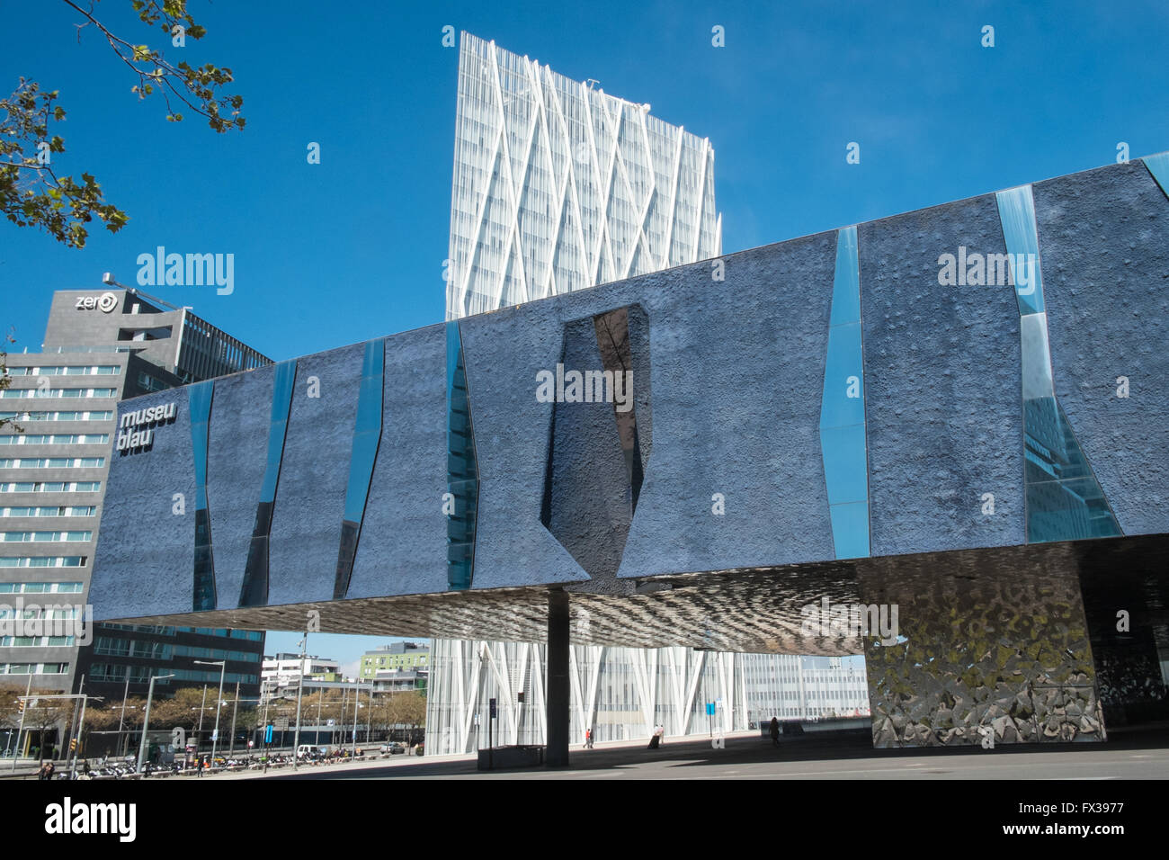Telefonica building and Museu Blau,Blue Museum, in the Diagonal mar ...