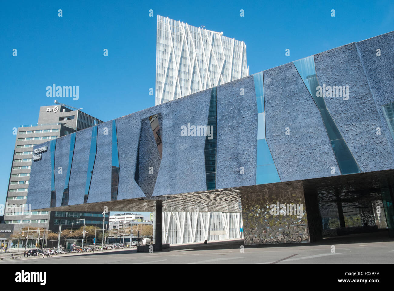 Telefonica building and Museu Blau,Blue Museum, in the Diagonal mar ...