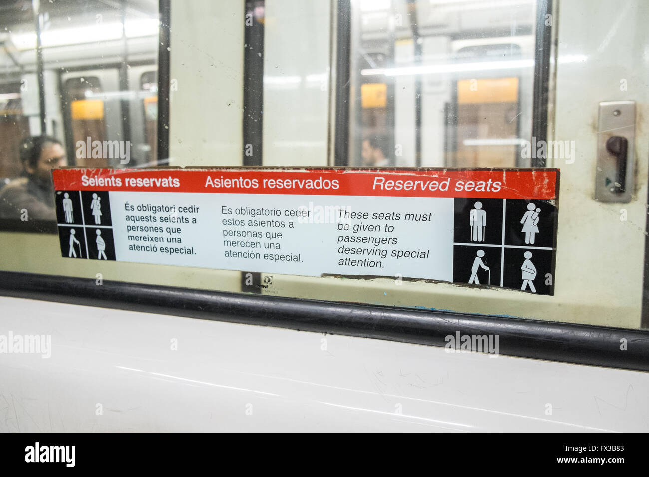 Attention. Rules on a train in metro Barcelona,Catalonia,Spain,Europe ...