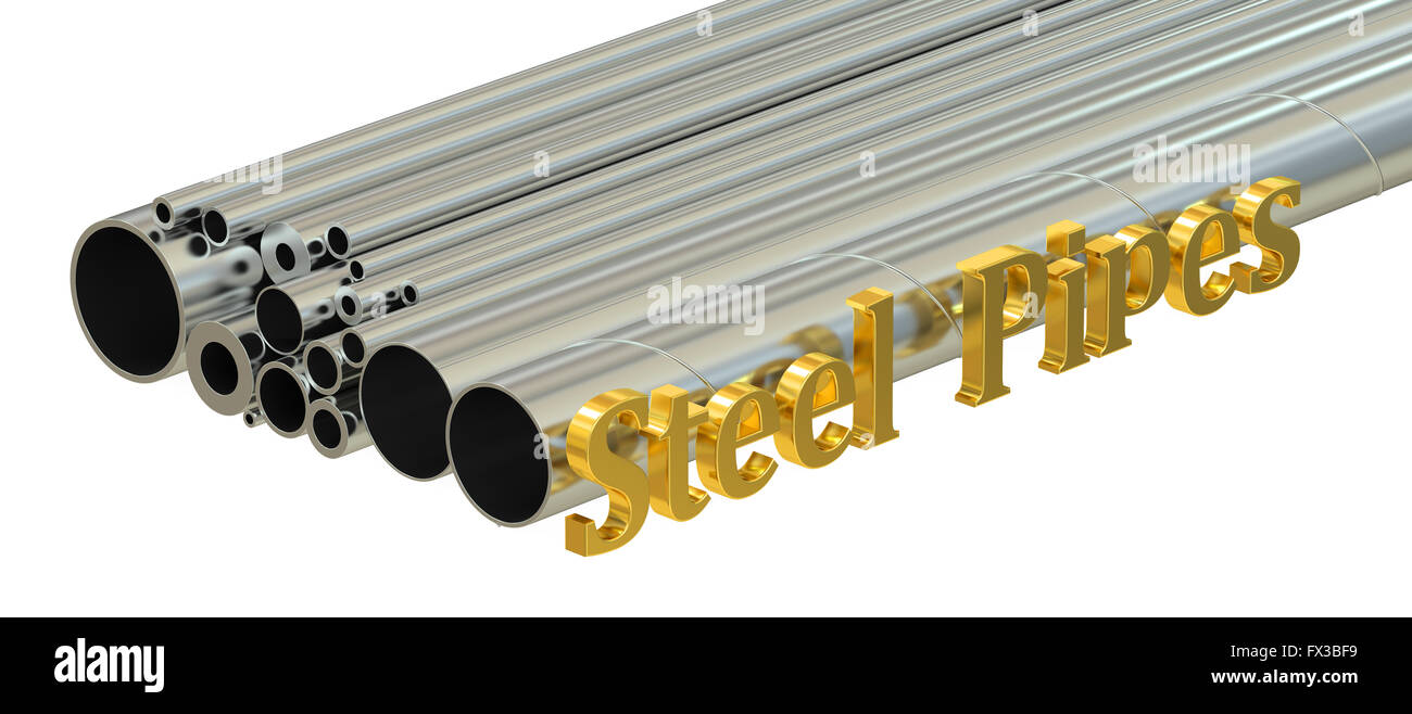Steel pipes concept, rolled metal. 3D rendering Stock Photo - Alamy