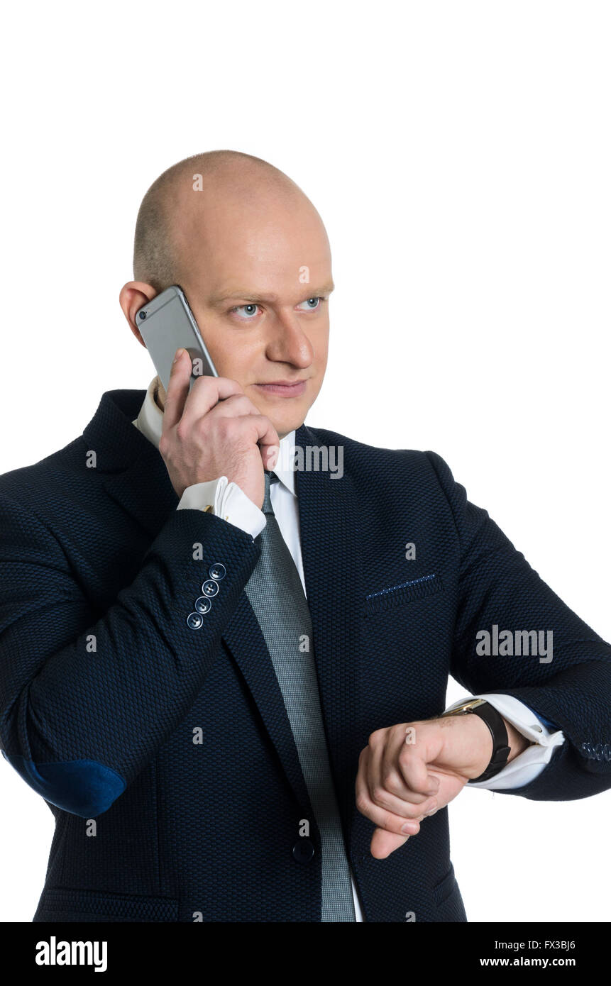 Handsome bald businessman using hi-res stock photography and images - Alamy